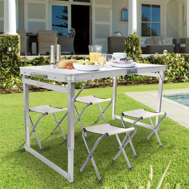 FUNKY CHAIRS Tabureli Deluxe Katlanabilir Piknik Masası Seti -Gri ...