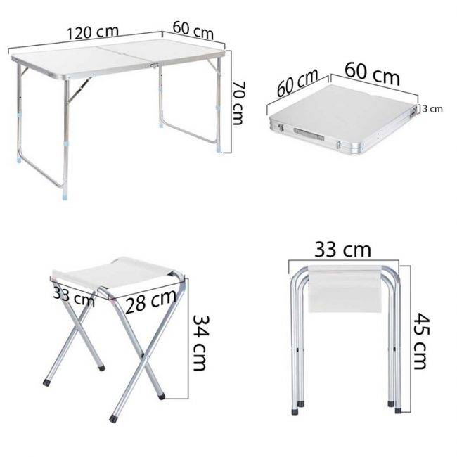 FUNKY CHAIRS Tabureli Katlanabilir Piknik Masası Seti -Gri - Funky Chairs